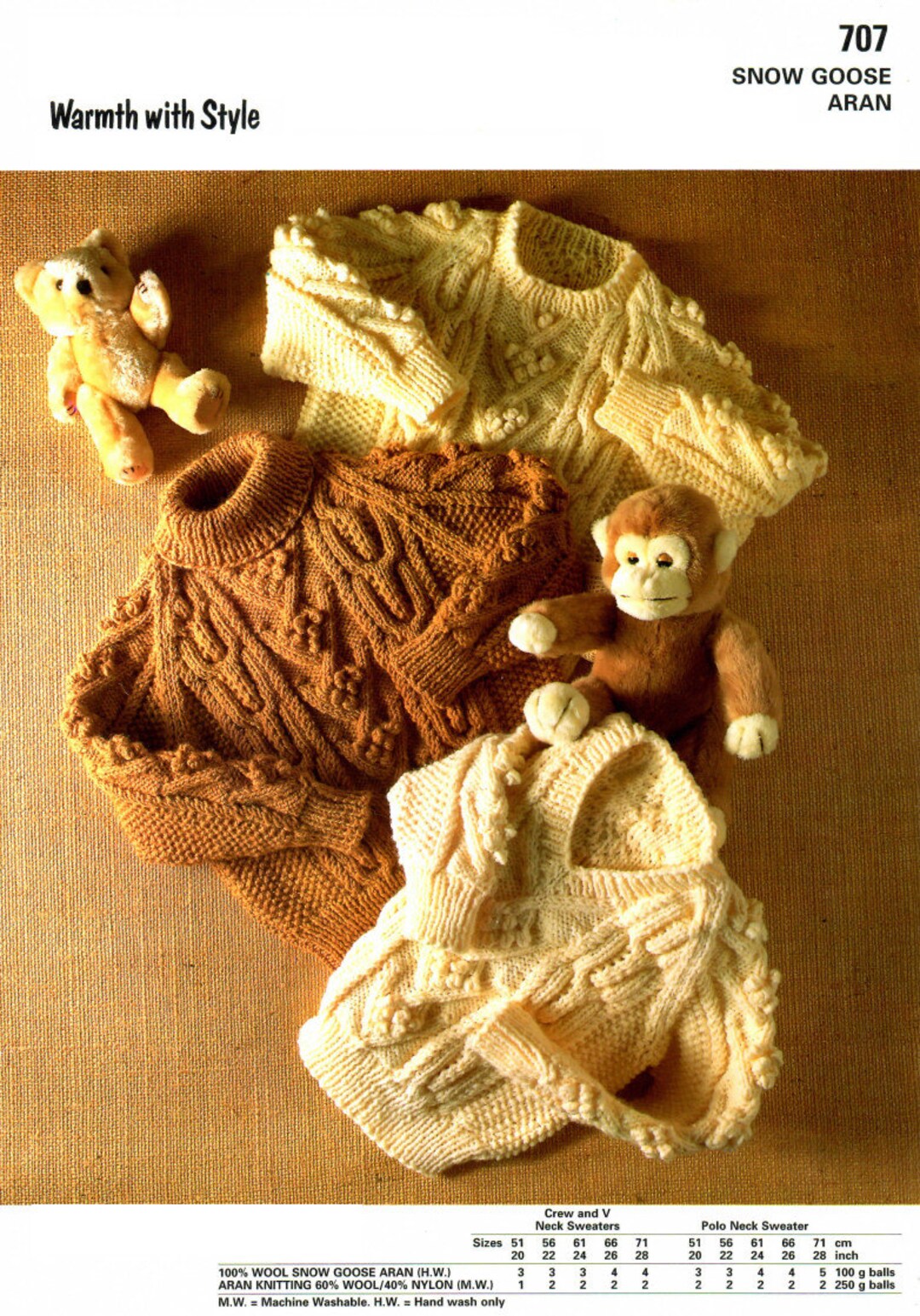 Baby Aran Sweater Knitting Pattern, Chunky Knit Crew Polo V Neck Jumper ...