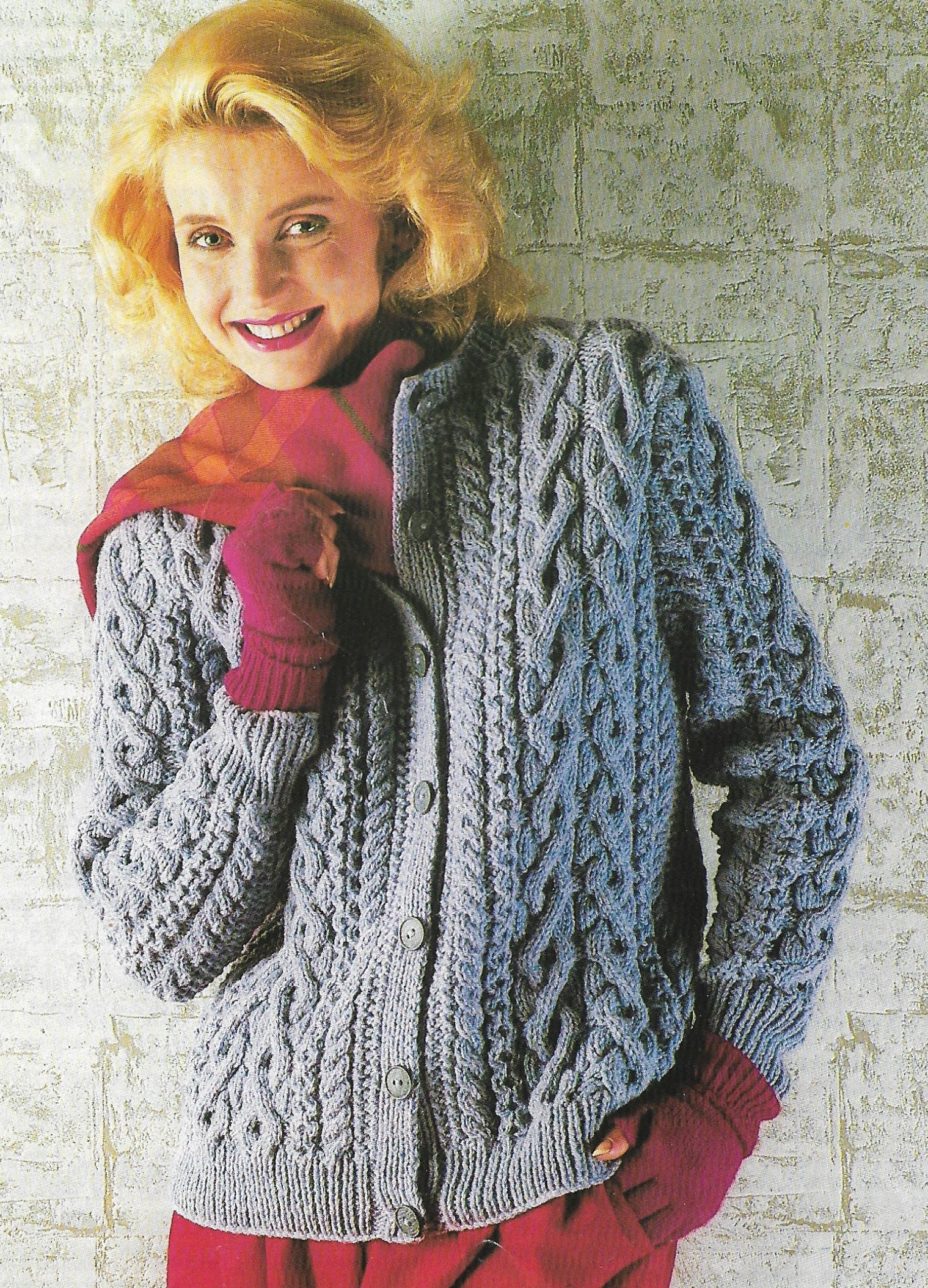 Aran Round Neck Button up Women's Cardigan Knitting Pattern PDF 32-42 ...