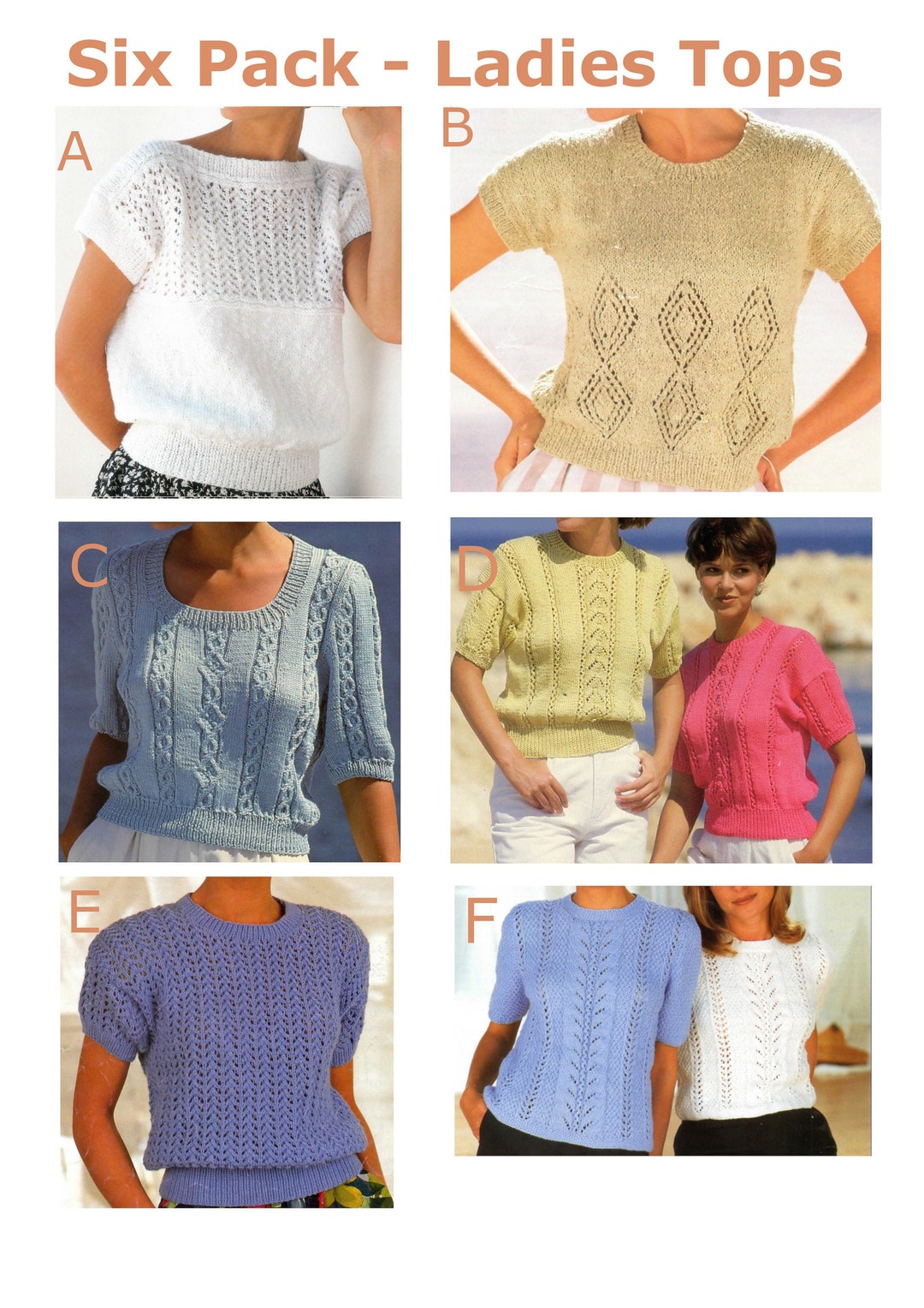 Women's Short Sleeve Tops Knitting Pattern Bundle Selection, Ladies ...