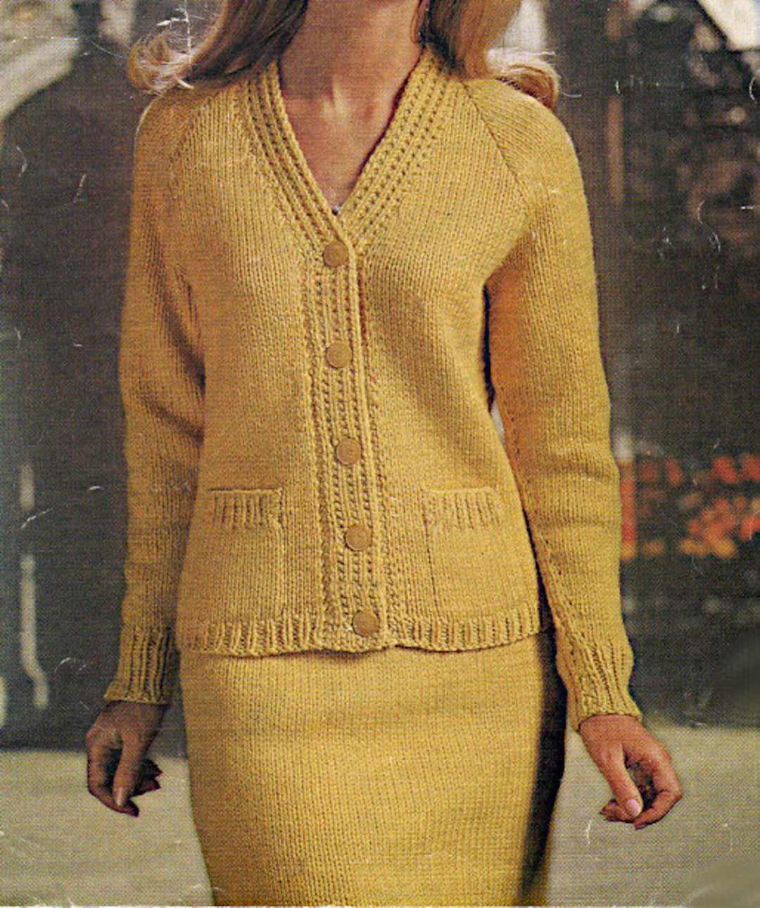 Lady's Pullman Wool Suit, V Neck Button up Jacket and Skirt PDF 34-40 ...