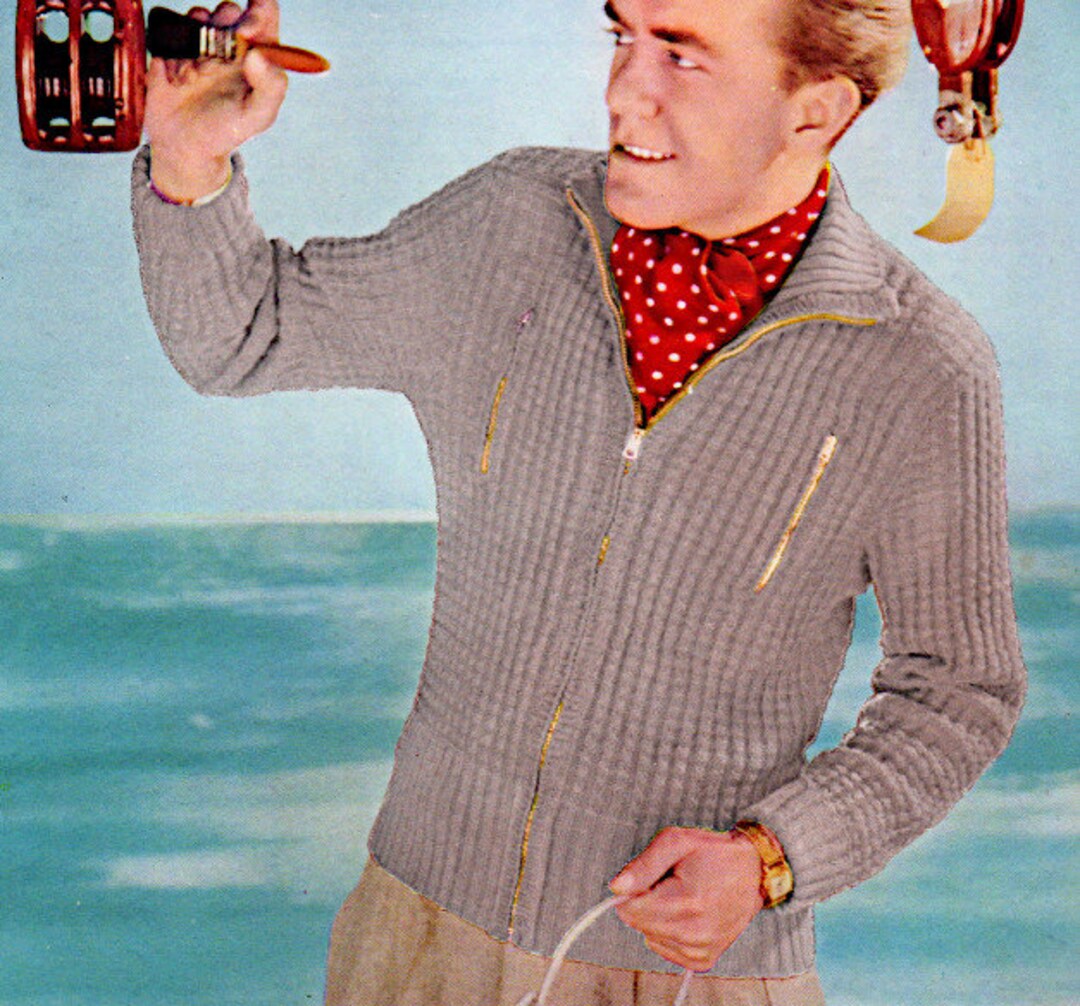 Men's Knitting Pattern, Zip Front Jacket, Long Sleeve Cardigan Coat,4 ...