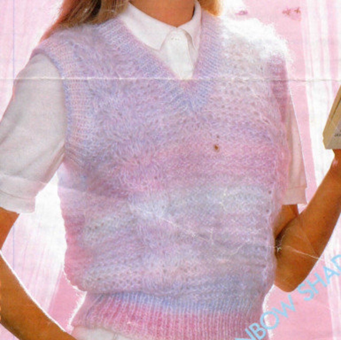 Ladies V Neck Slipover Tank Top Sweater With Cable Panel Knitting ...