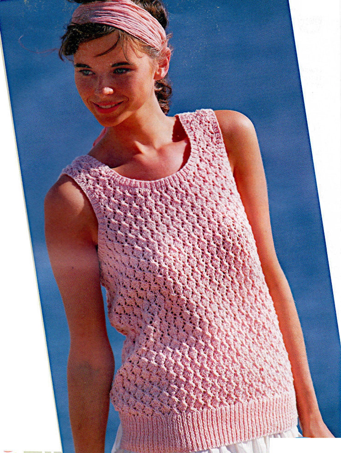 Women's Summer Round Neck Lacy Sleeveless Top, Double Knit Knitting ...