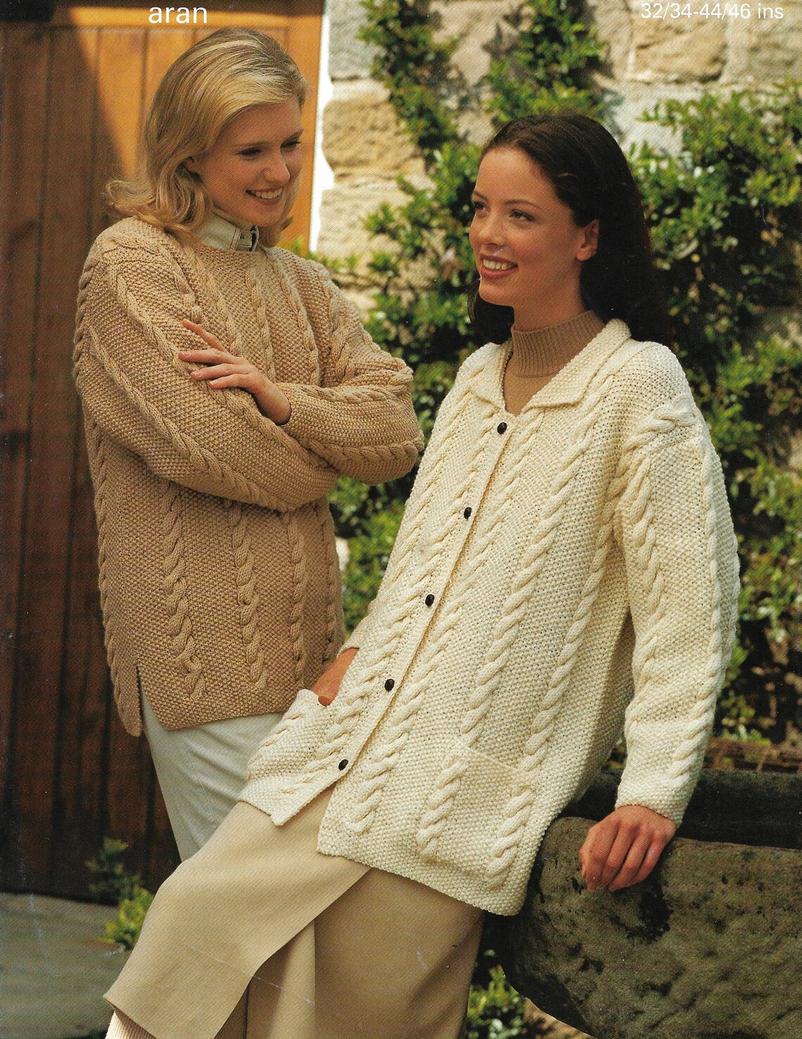 Lady's Aran Tunic and Cardigan Jacket With Collar Knitting Pattern for ...