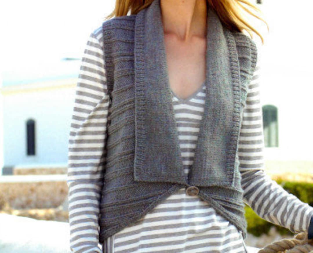 PDF Instant Download Womens Easy Knit Aran Waistcoat Knitting Pattern V ...