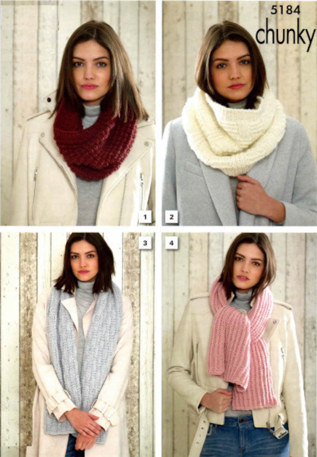 Ladies Snoods and Scarves Winter Wear Chunky Easy Knit Knitting Pattern ...