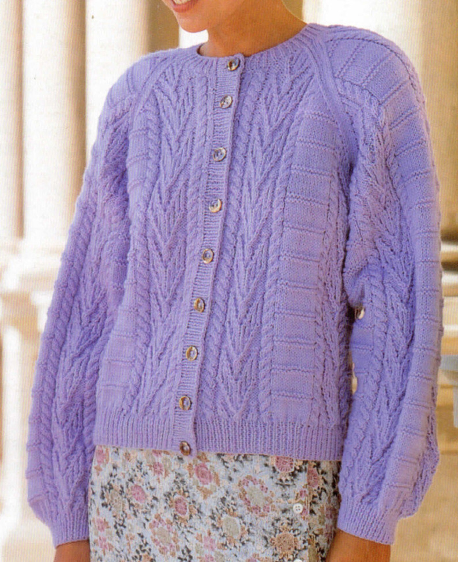 Ladies Round Neck Button up Long Sleeve Cardigan Country Style Knitting ...