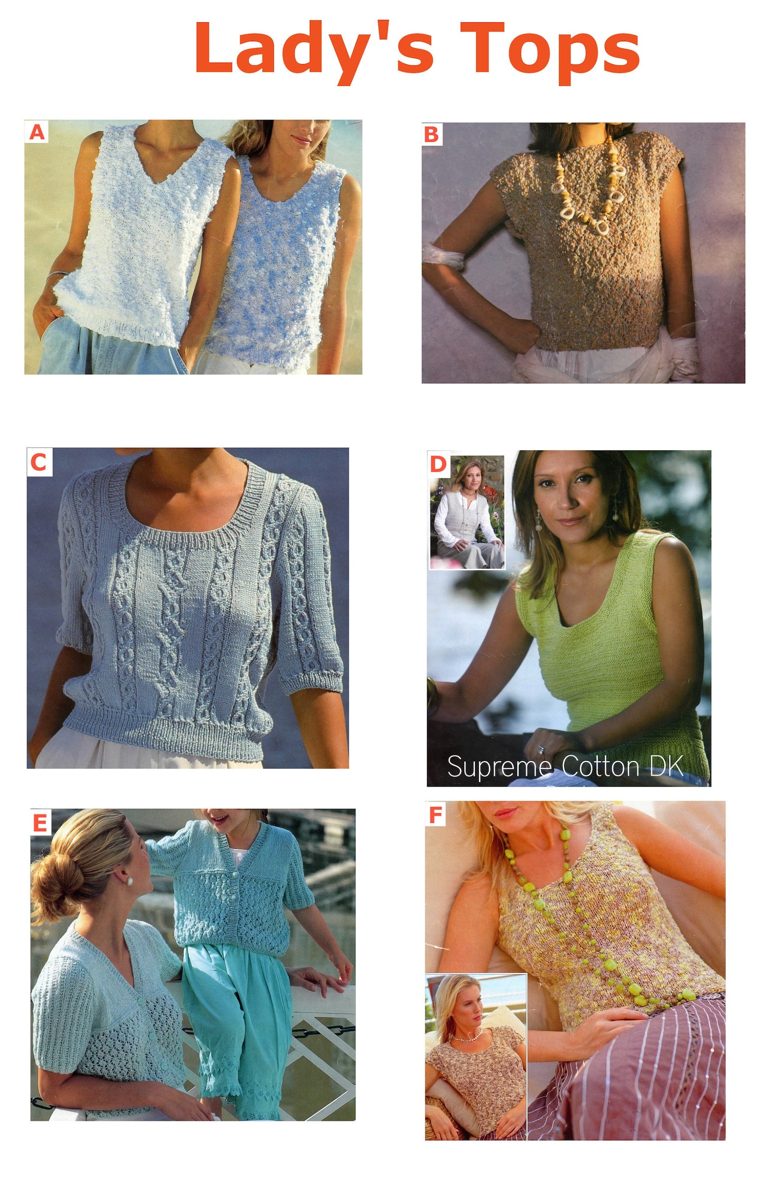 Womens Tops Knitting Pattern 6 Short Sleeve Sleeveless - Etsy UK