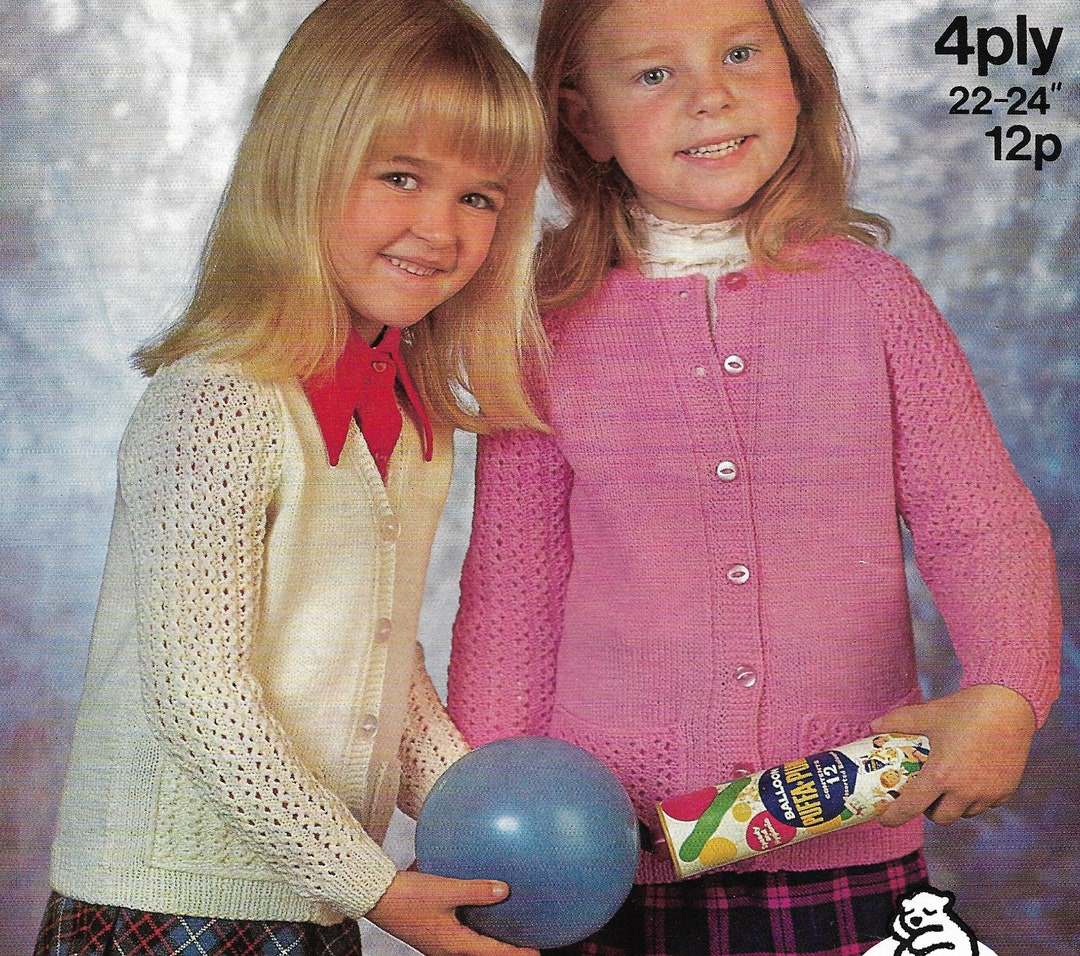 4 Ply Round Neck and V Neck Cardigan for Girls Raglan Sleeve Knitting ...