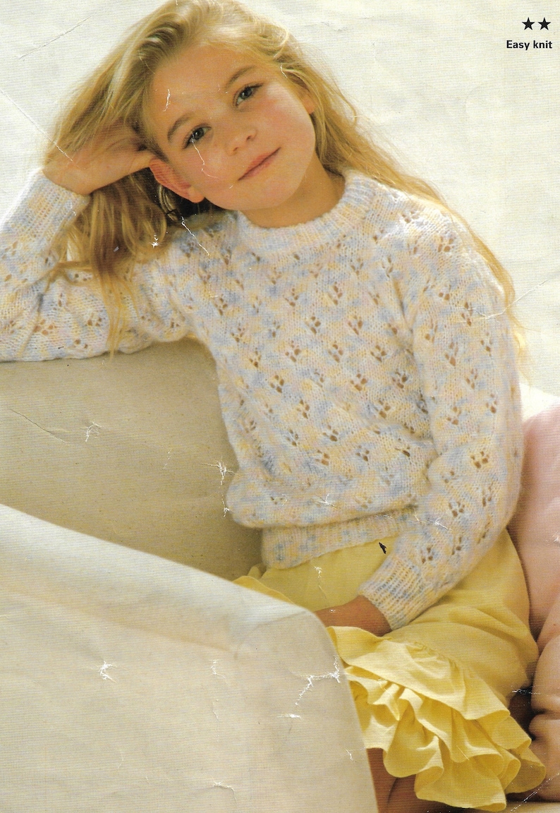 Crew Neck Girl's Sweater Jumper DK Knitting Pattern PDF - Etsy Australia