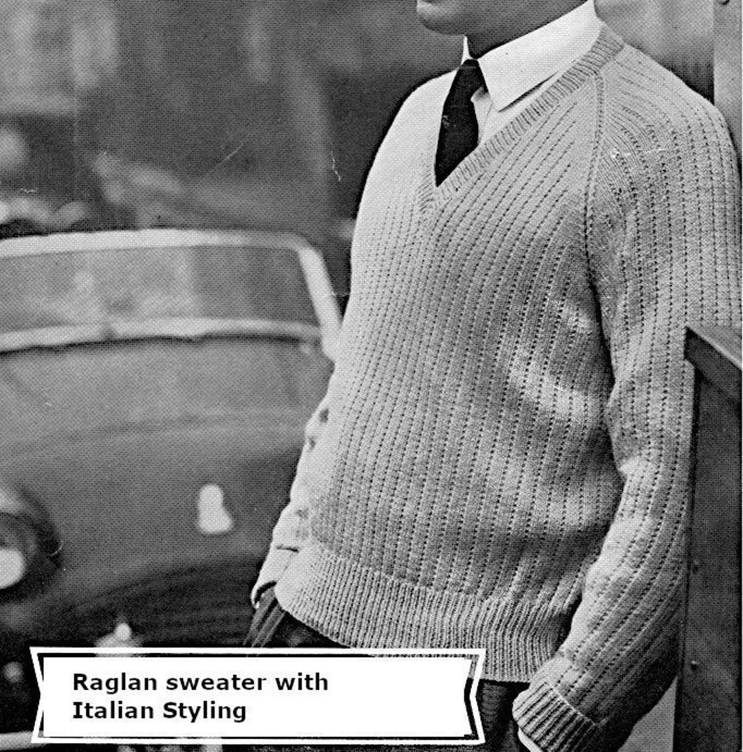 Men's V Neck Sweater Pullover and Slipover 4-ply Knitting Pattern PDF ...