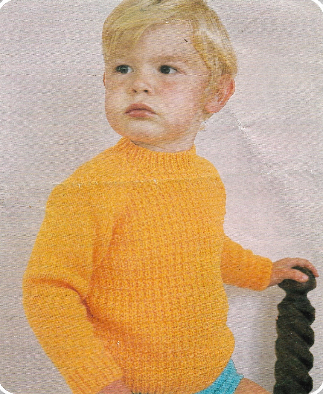 Childrens Jumper Knitting Pattern Baby Toddler Round Neck Long Sleeve ...