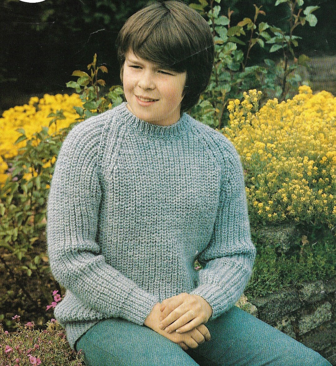 Boy's Aran Knit Round Neck Sweater Jumper Knitting Pattern PDF 26-32 ...