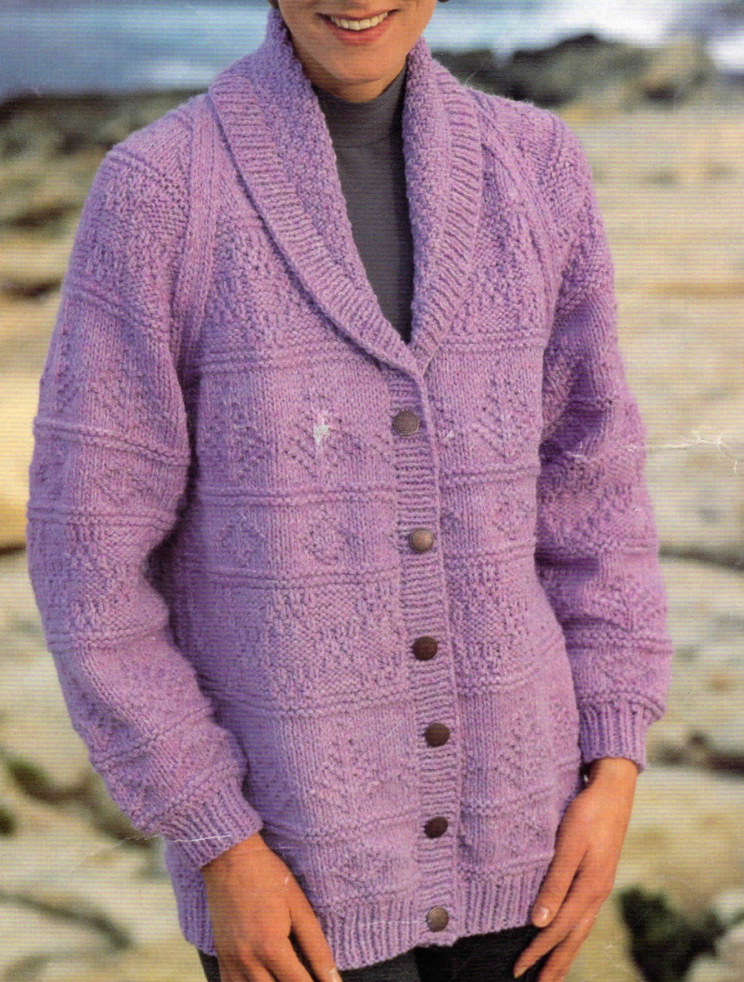 Ladies Chunky Knit Cardigan Jacket Button up With Collar Knitting ...
