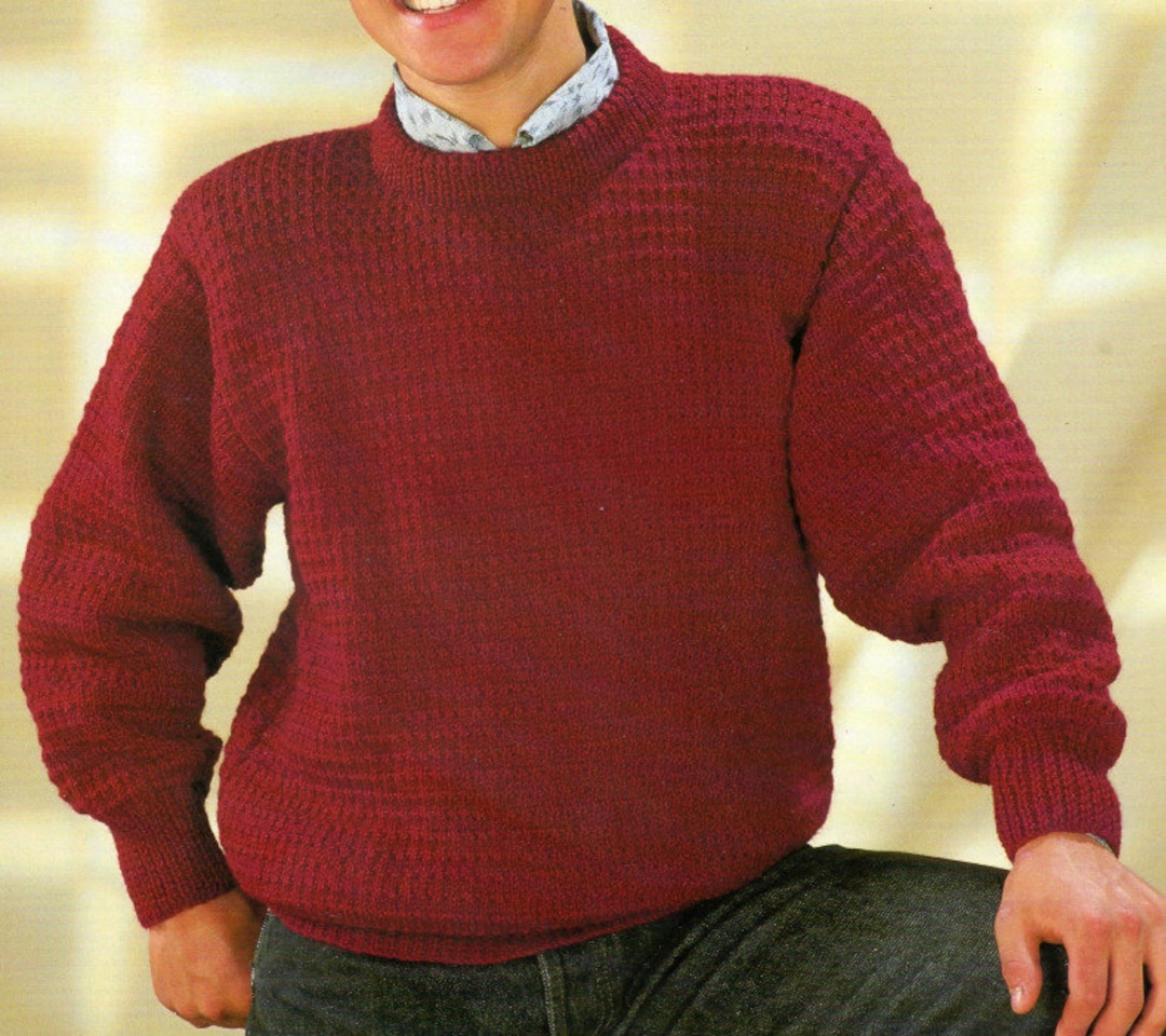 Men's Crewneck Sweater Knitting Pattern Mens, Long Sleeve Round Neck ...