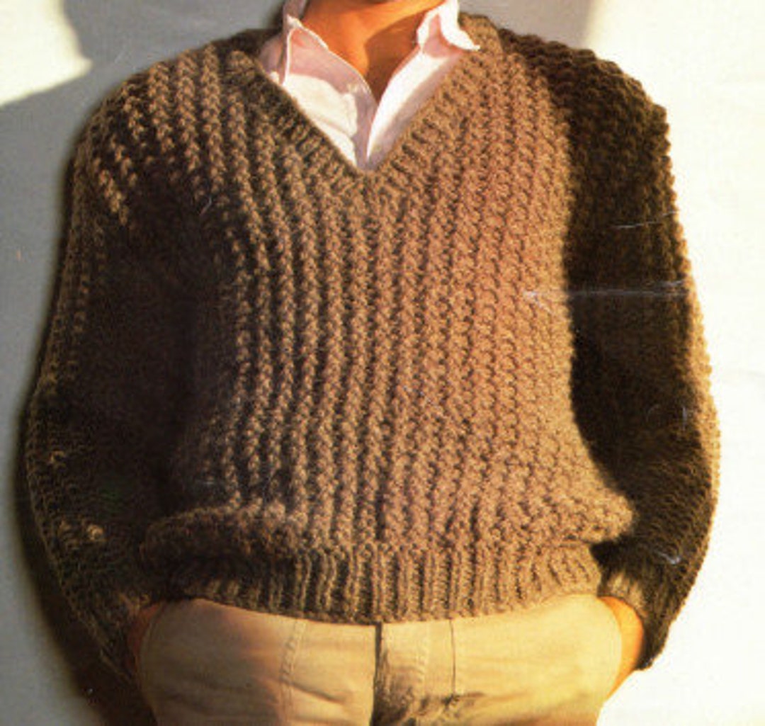 Men's V Neck Textured Long Sleeve Sweater Knitting Pattern PDF 36-46 ...