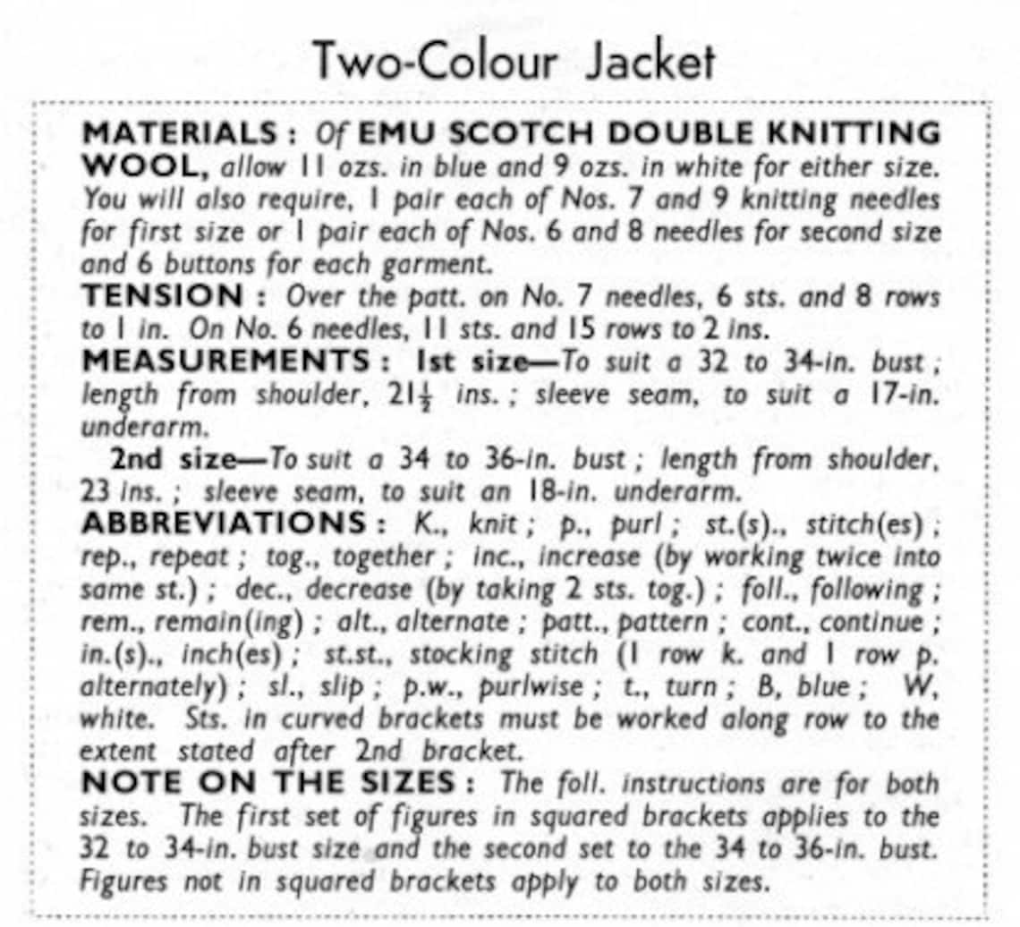 Ladies Two Colour Jacket V Neck With Collar Knitting Pattern | Etsy