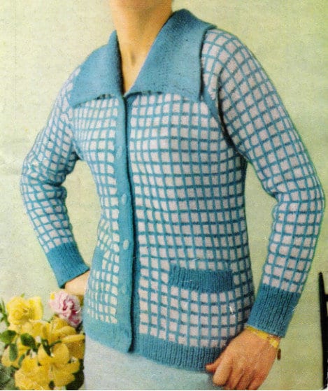Ladies Two Colour Jacket V Neck With Collar Knitting Pattern - Etsy