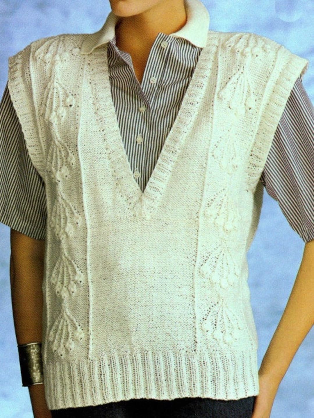 Ladies V Neck Slipover With Cherry Pattern PDF 32-38", DK Knit Pattern ...
