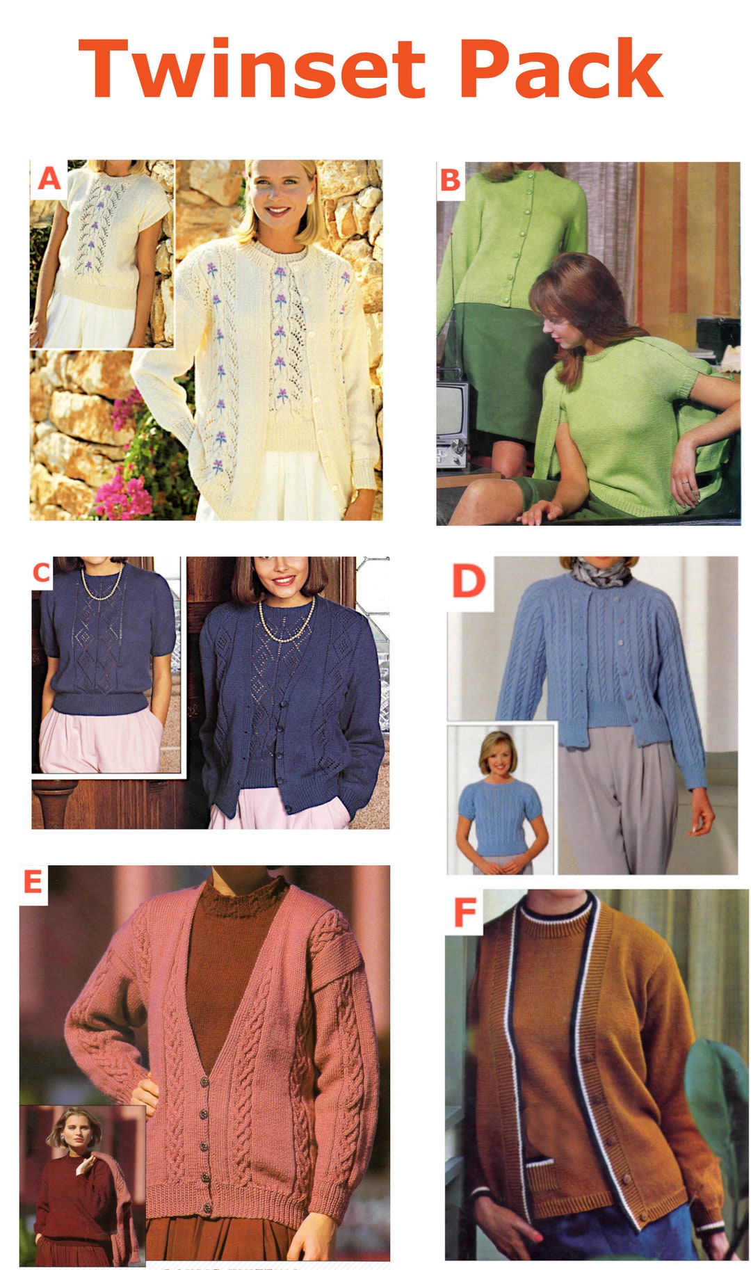 Six Assorted Twinset Knitting Pattern Bundle Selection, Ladies Twinset ...