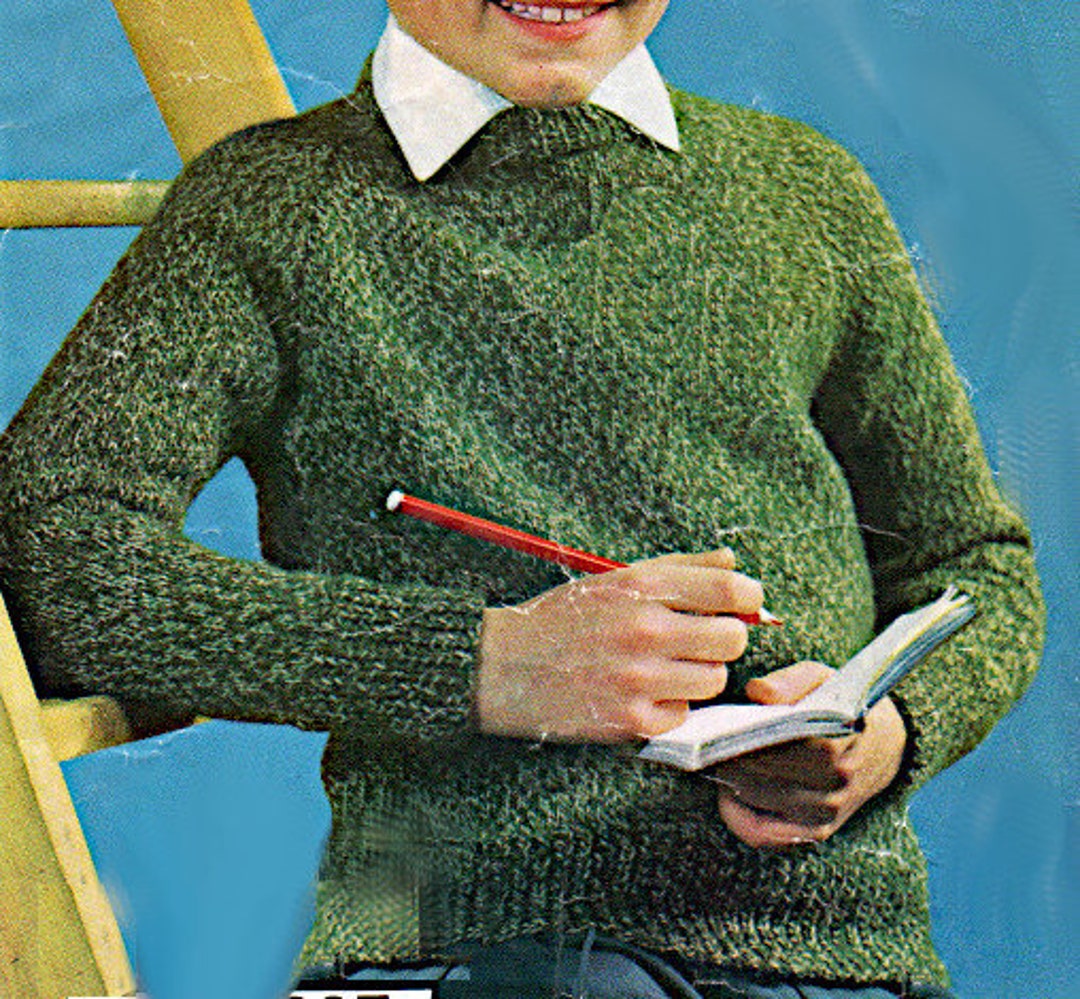 Two Boy's Raglan Jerseys Round Neck, 4 Ply/dk Knit Pattern PDF 25-33 ...