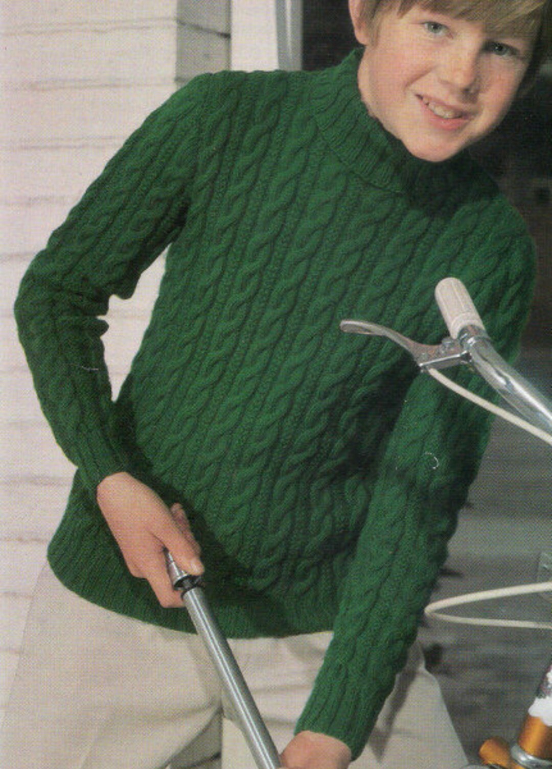 Boy's Cable Knitting Pattern Polo Neck Sweater Pullover Jumper PDF 28 ...