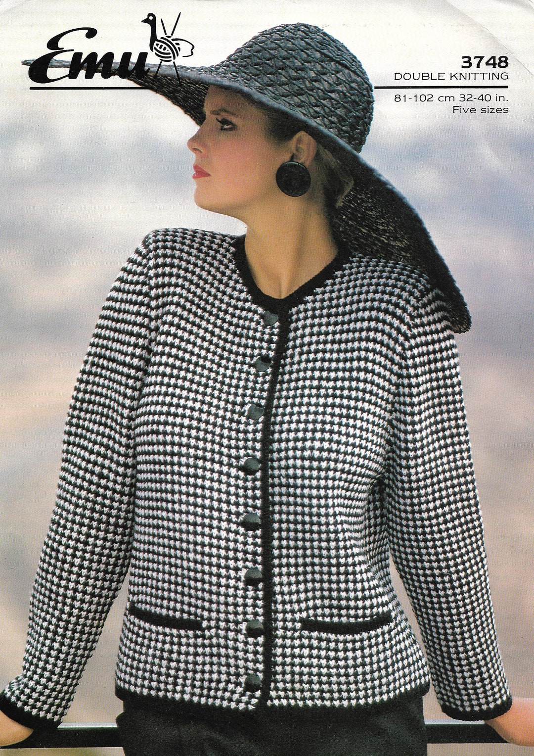 Women's Button up Dog Tooth Pattern Jacket Knitting Pattern PDF 32-40 ...