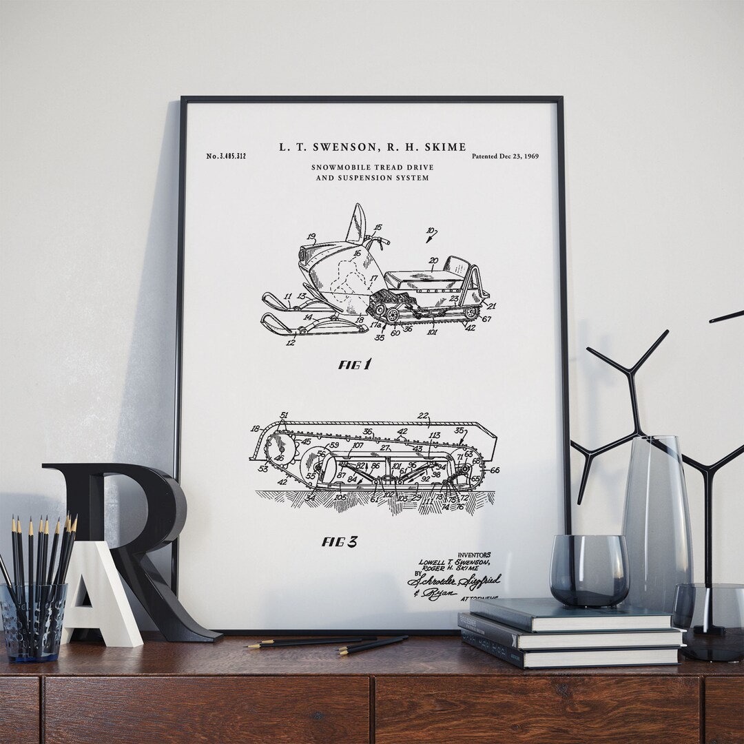 Snowmobile Patent 1969, Patent Print, Wall Decor, Ski Lodge Decor ...