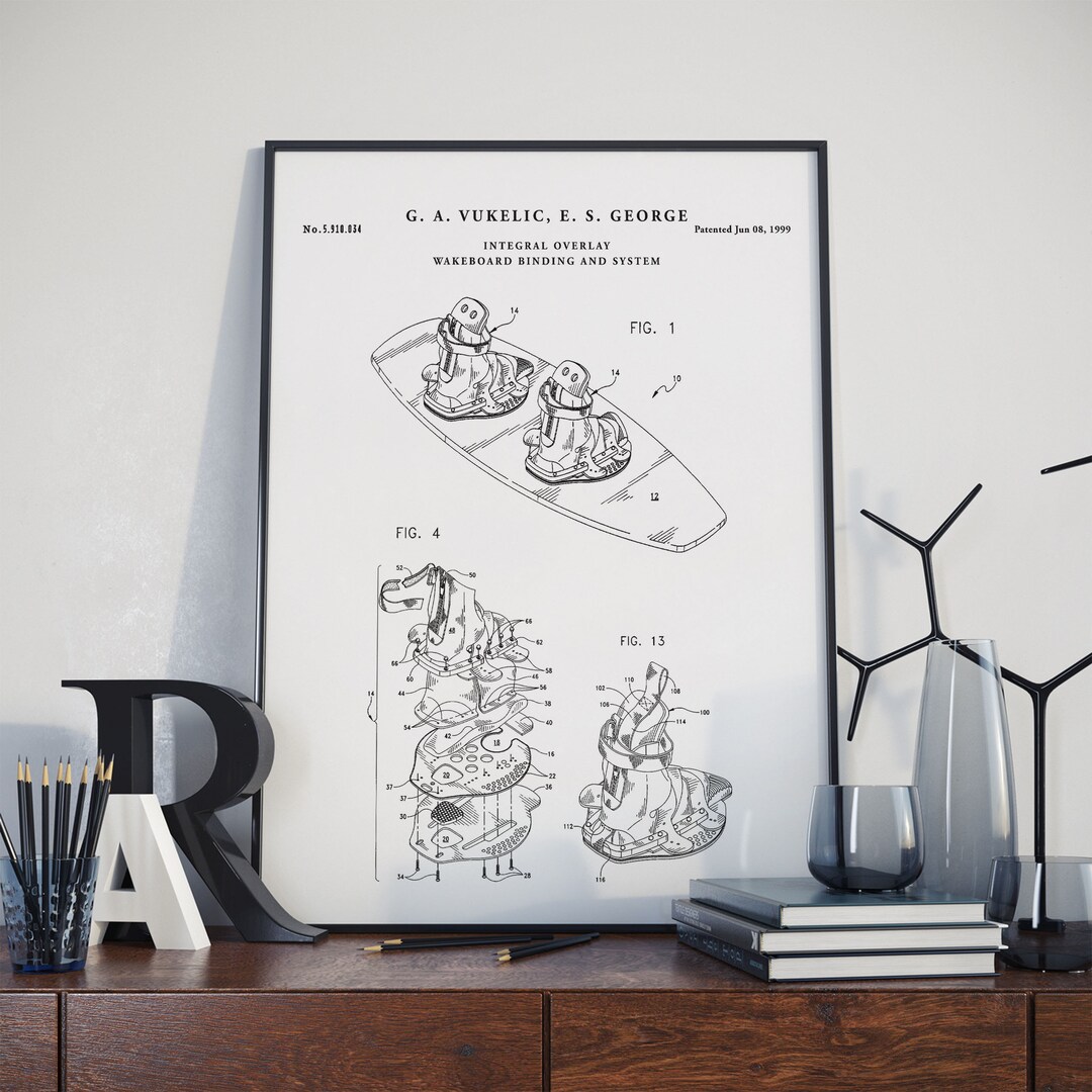 Wakeboard Blueprint Art, Patent Poster Print, Wakeboarding Poster ...
