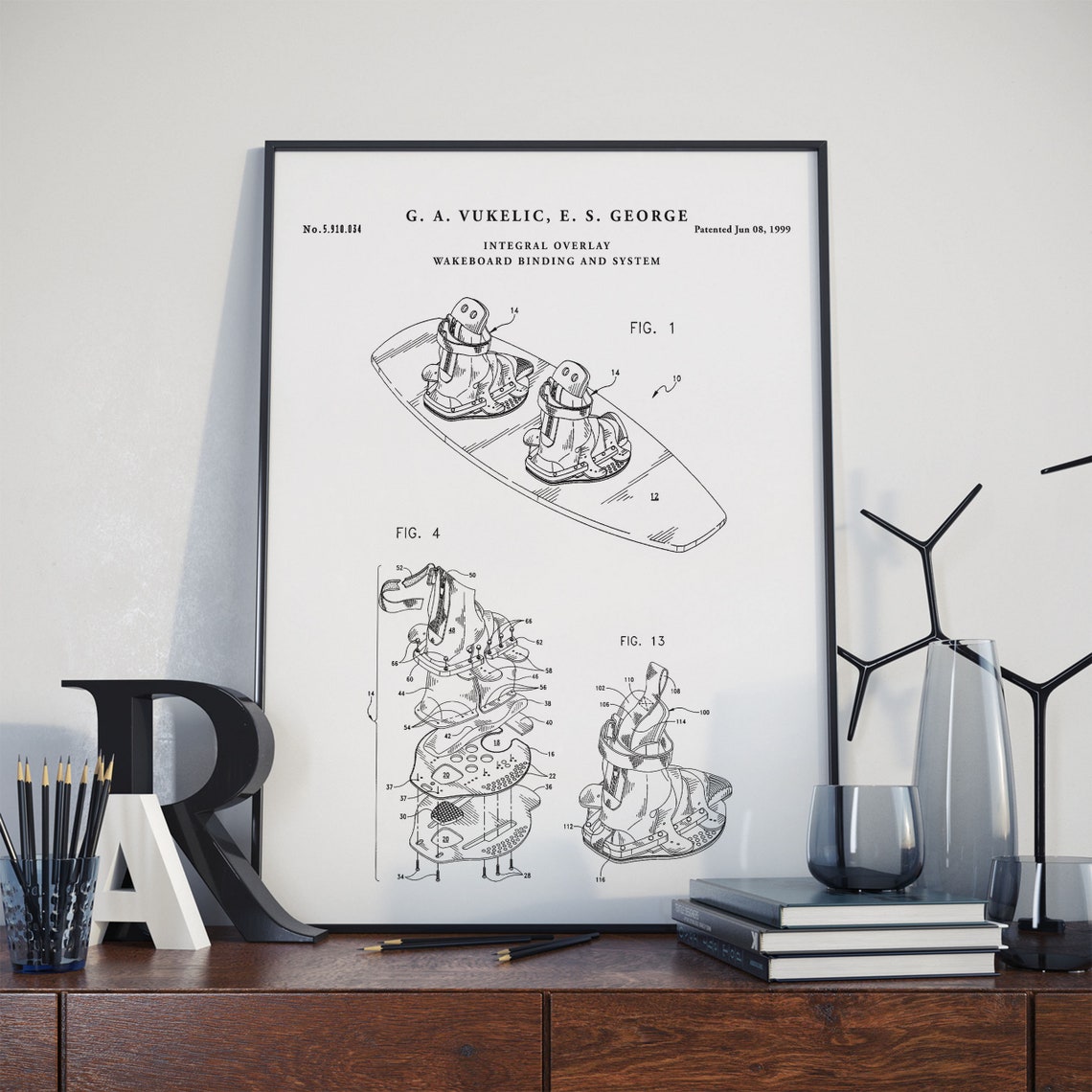 Wakeboard Blueprint Art Patent Poster Print Wakeboarding | Etsy
