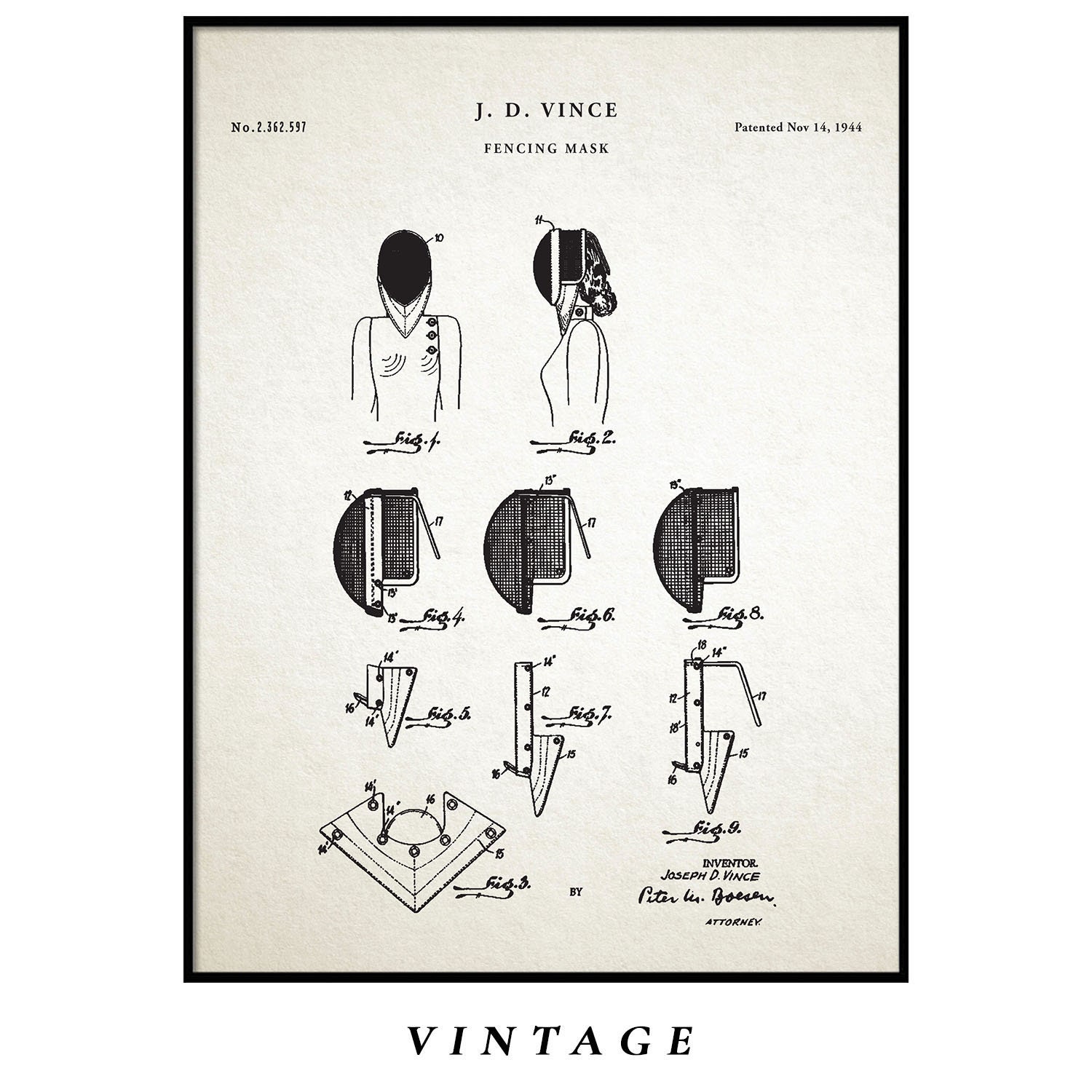 Fencing Mask Patent Poster, Fencing Wall Art, PH242 #m - Etsy