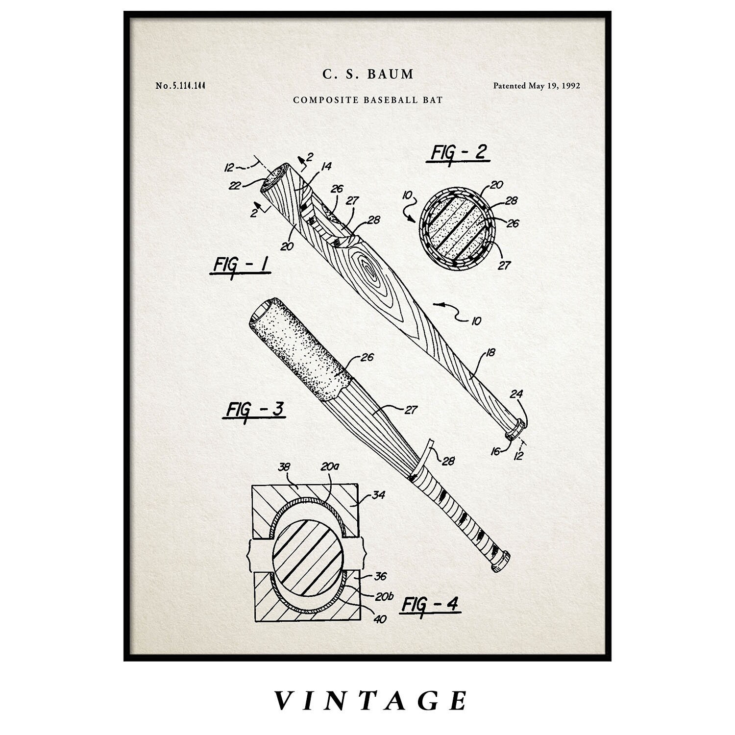 Baseball Patent Prints Baseball Bat Blueprint Poster Print | Etsy