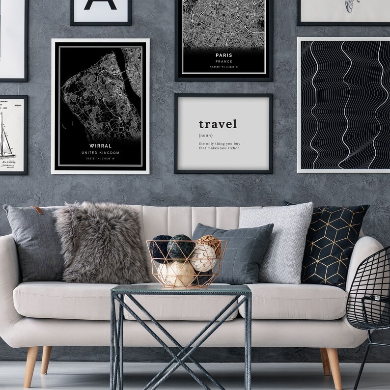 Wirral Black Map Black White Map Art City Map Poster | Etsy