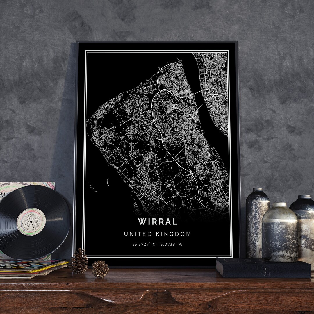 Wirral Black Map Black White Map Art City Map Poster - Etsy