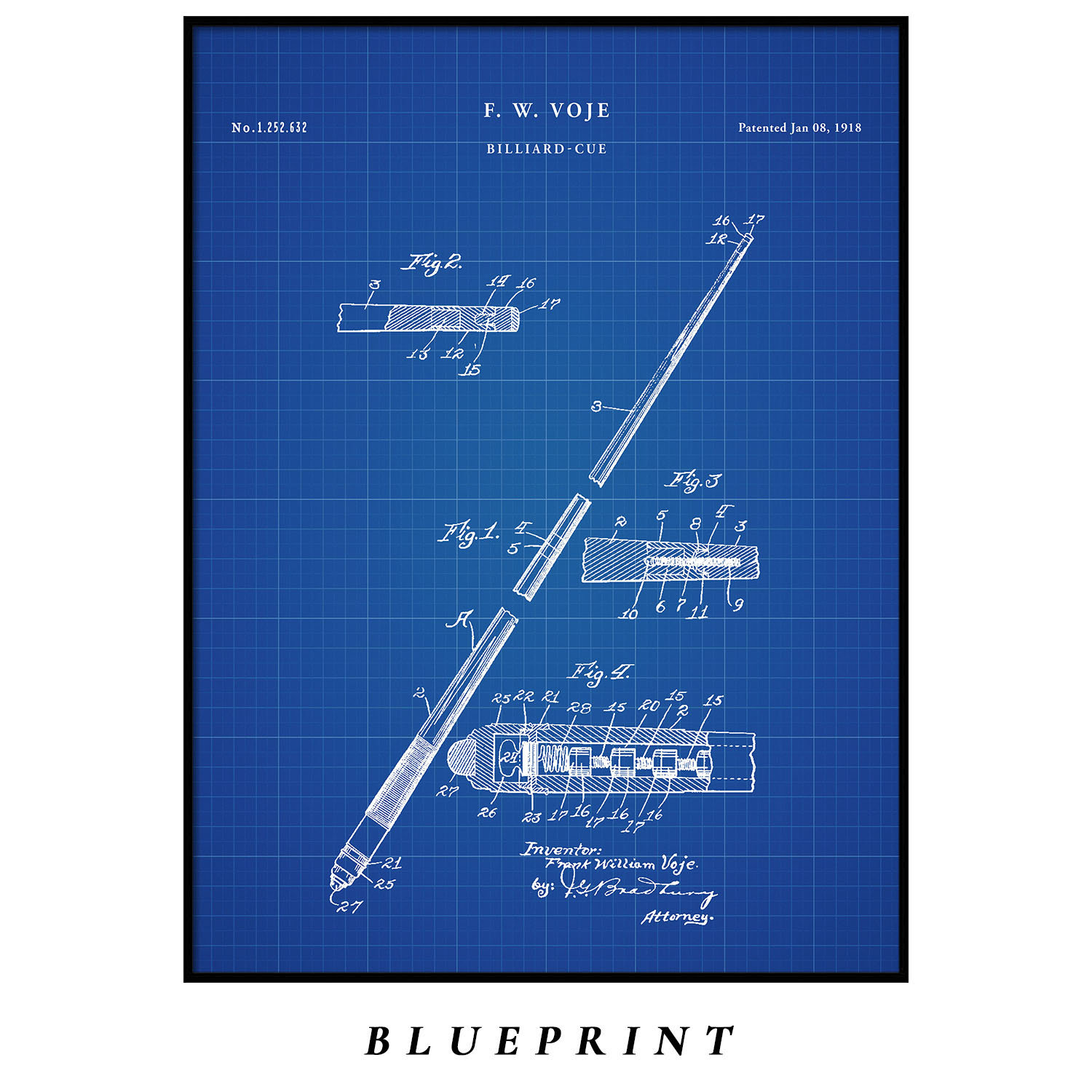 Billiard Cue Blueprint Art Poster Print Patent Cue Design - Etsy Australia
