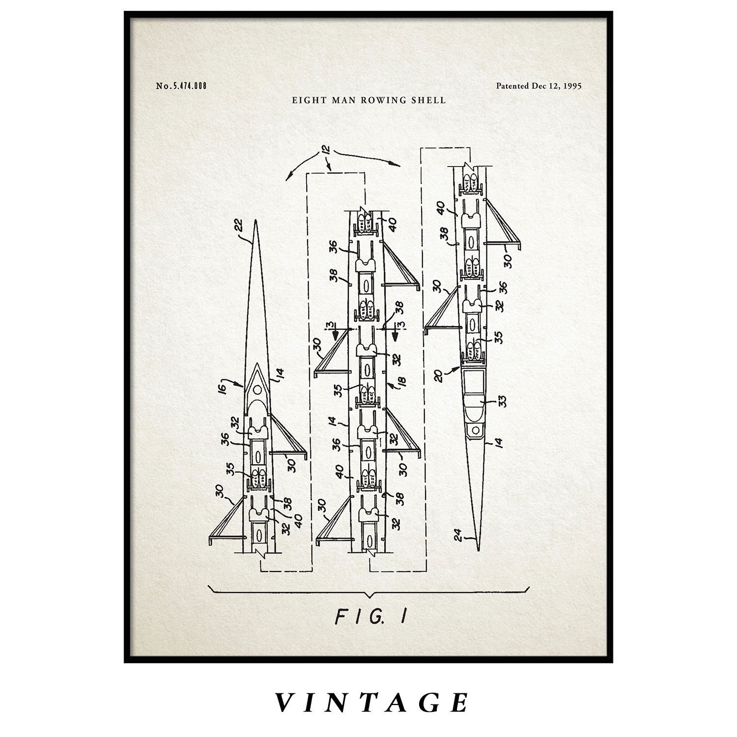 8 Man Rowing Shell Scull Patent Print Rowboat Scull Rowing | Etsy