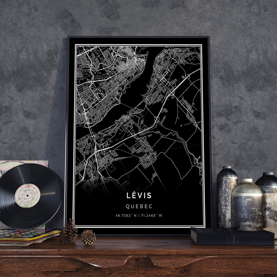 Lévis Black Map Black White Map Art City Map Poster - Etsy