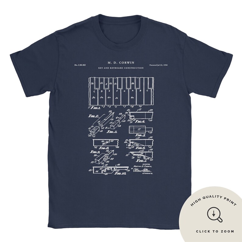 Piano Keyboard Patent Blueprint T-shirt, Musician Gift, PT616 - Etsy