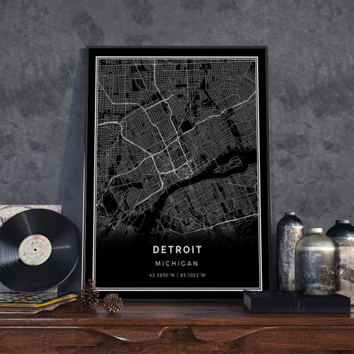 Detroit Vintage Map Poster Wall Art City Artwork Print - Etsy