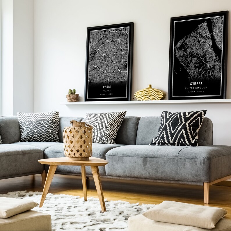 Wirral Black Map Black White Map Art City Map Poster | Etsy