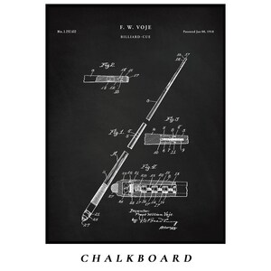 Billiard Cue Blueprint Art, Poster Print, Patent Cue Design, Pool Room ...