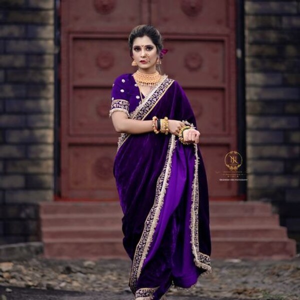 Buy VELVET SAREE Online In India - Etsy India