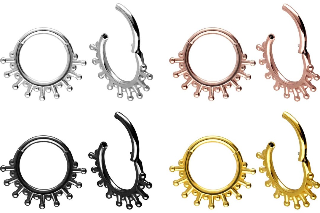 Piercinginspiration® Clicker Ring Piercing Sun Rays Balls Segment Ring ...