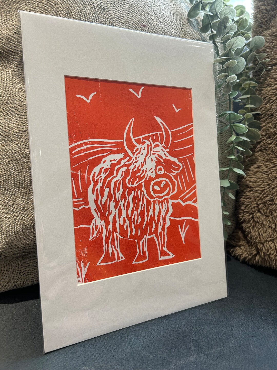 Happy Highland Cow Original Lino Cut Prints in Rust Orange Ink, A4 ...
