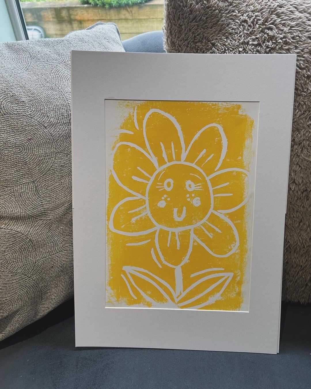 Sunshine Flower Original Lino Cut Prints in Yellow Ink, A4 Art in A3 ...