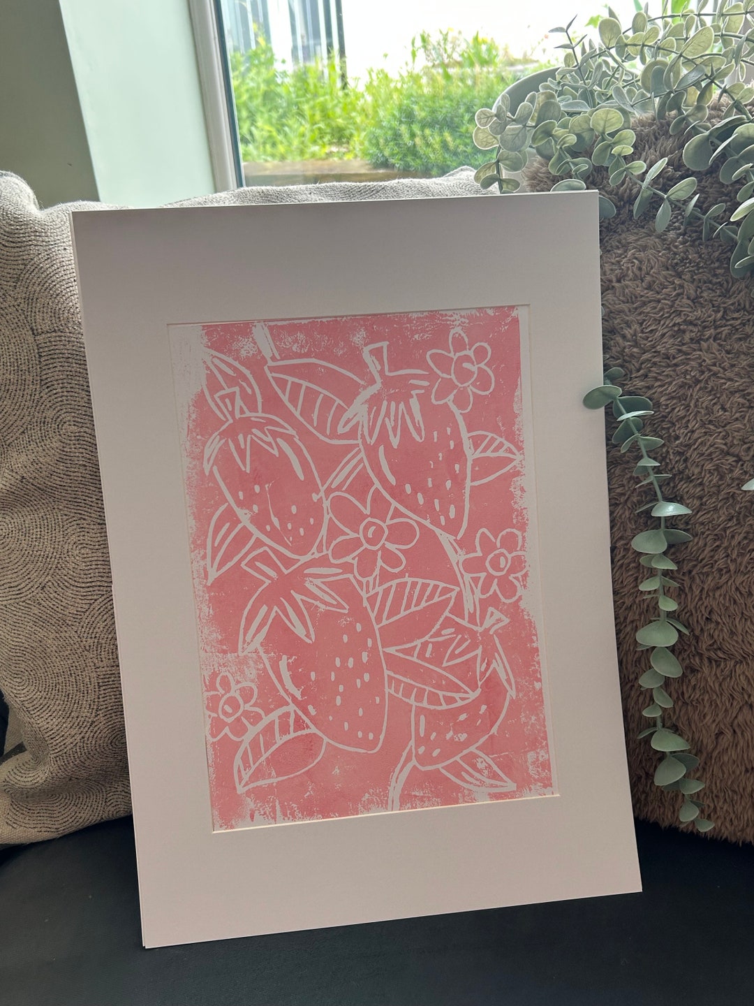 Strawberry Milkshake Original Lino Cut Prints in Baby Pink Ink, A4 Art ...