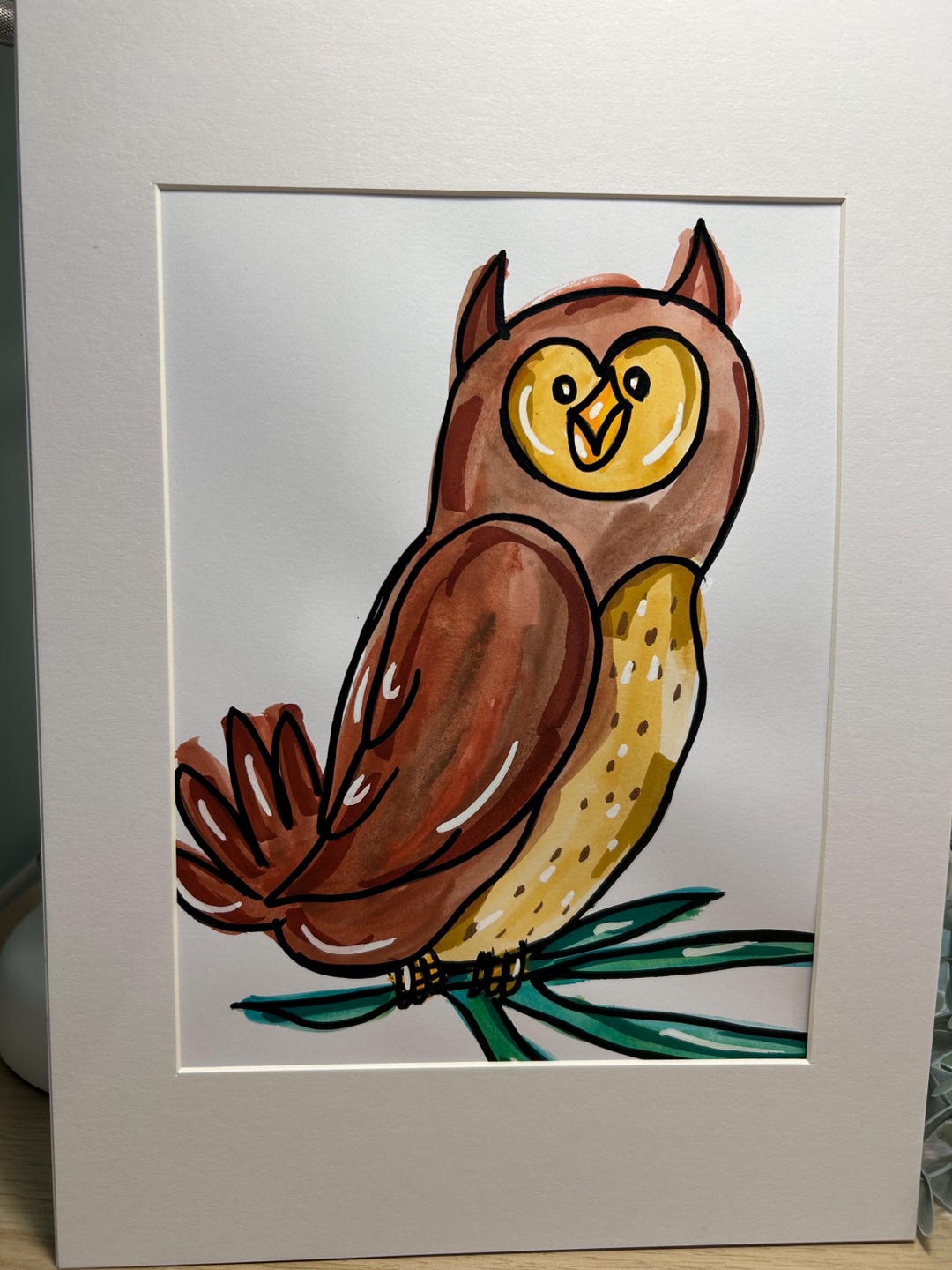 Otis Owl Original Ink and Watercolour Illustration Mounted A4 by Emy ...