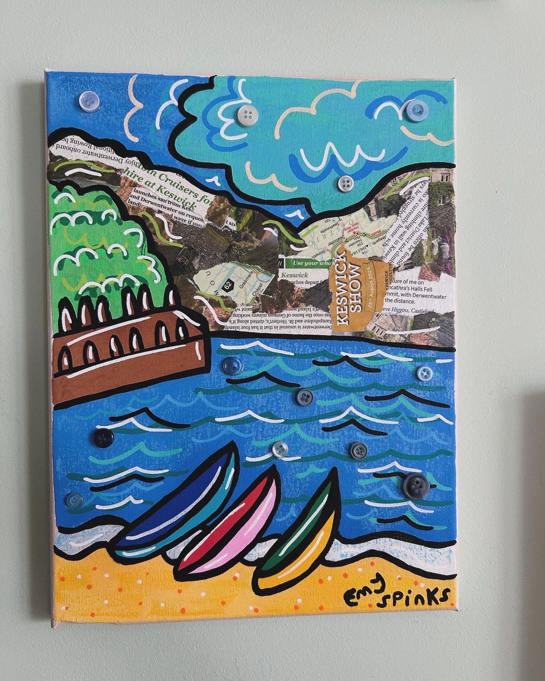 Keswick Lakeside, Lake District Original Mixed Media Artwork 12x9inch ...