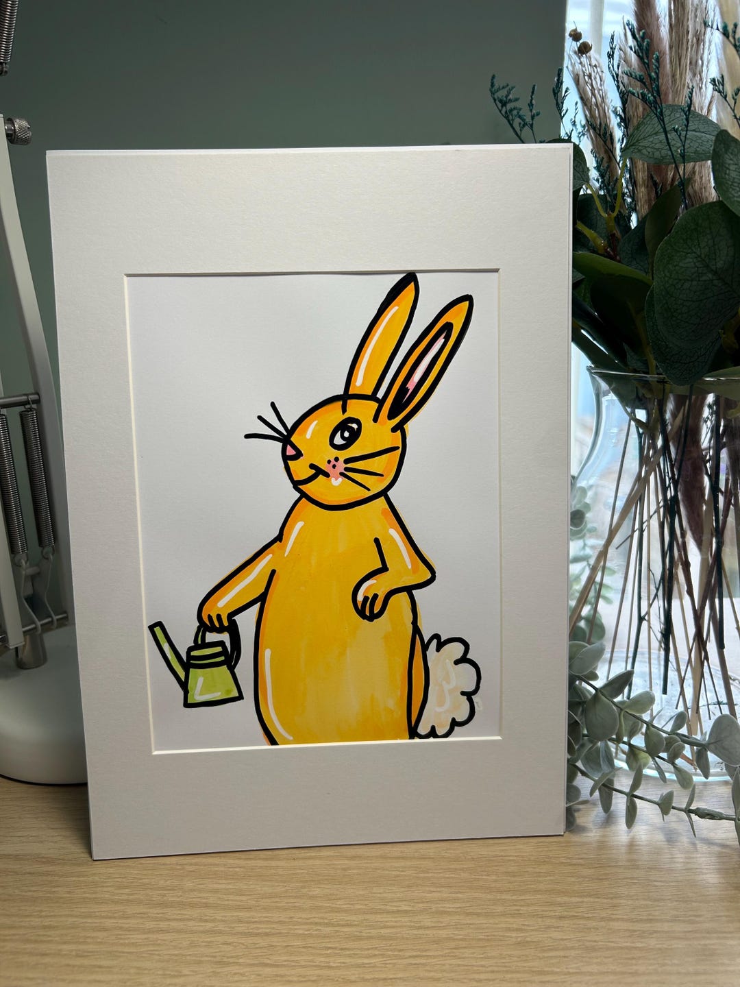 Yulia Yellow Bunny Original Ink and Watercolour Illustration Mounted A4 ...