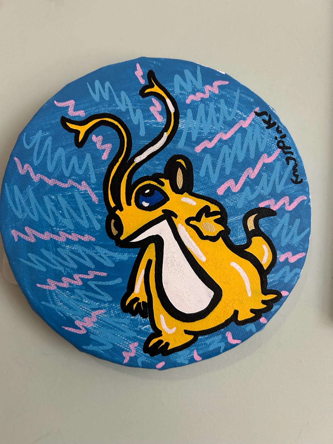 Sparky Cartoon Original Mixed Media Artwork 6inch Diameter Round Mini ...